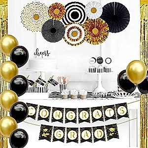 Marte&Joven Graduation Decorations Class Of 2023 - Graduation Party Supplies Including Congrats Grad Banners, Porch Sign, Paper Fans, Balloons, Foil Curtains for Graduation Party Decorations