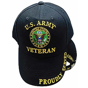 N/A.1 Ant Enterprises U.S. Army Veteran Proudly Served Black Adjustable Embroidered Cap Hat Licensed