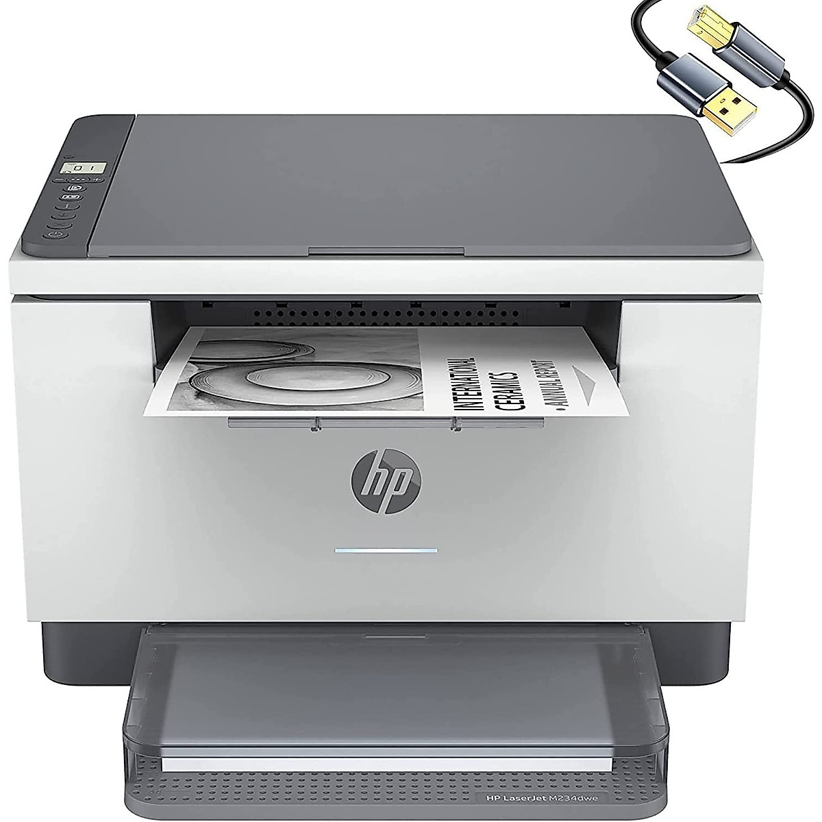 HP Laserjet MFP M234dwe All-in-One Wireless Monochrome Laser Printer, Print Scan Copy - 30 ppm, Up to 600 x 600 dpi, 8.5" x 14", Auto Duplex Printing, Bluetooth, Ethernet, Gray, Cbmou Printer_Cable