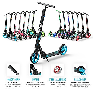APOLLO Non-Electric Adult Scooter - Manual Folding Kick Scooter for Adults, Teens & Kids Ages 6 Years and up with Big Wheels (XXL), Foldable Kick Scooters, Scooter for Adults 220 lbs (Blue)