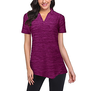 Viracy Womens Golf Apparel, V Neck Yoga Tops Short Sleeve Quick Dry Loose Fit Lightweight Breathable Running Hiking Workout Clothes, Purple-2XL
