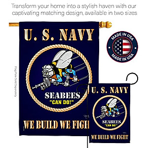 Breeze Decor Sea Bees House Flag Armed Forces Navy USN Seabee United State American Military Veteran Retire Official Decoration Banner Small Garden Yard Gift Double-Sided, 28" x 40", Made in USA