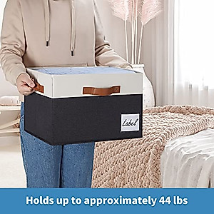 GhvyenntteS Large Storage Bins with Lids (3-Pack), Storage Baskets with Lid and Label Window, Foldable Fabric Storage Boxes with 3 Handles for Home Office College Dorms (Black, 15" x 11" x 9.7")