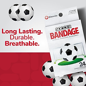 BioSwiss Bandages, Soccer Ball Shaped Self Adhesive Bandage, Latex Free Sterile Wound Care, Fun First Aid Kit Supplies for Kids, 24 Count