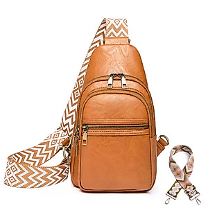 Everfunny Sling Bag for Women PU Leather Sling Bags with Guitar Strap Crossbody Fashion Sling Backpack Multipurpose Chest Bag