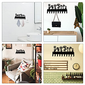 SUPERDANT Flower Metal Key Holder 10 Hooks Tulip Daisy Black Iron Wall Mounted Hooks Decorative Hook Organizer Rack for Bag Clothes Key Hanging Wall Decoration