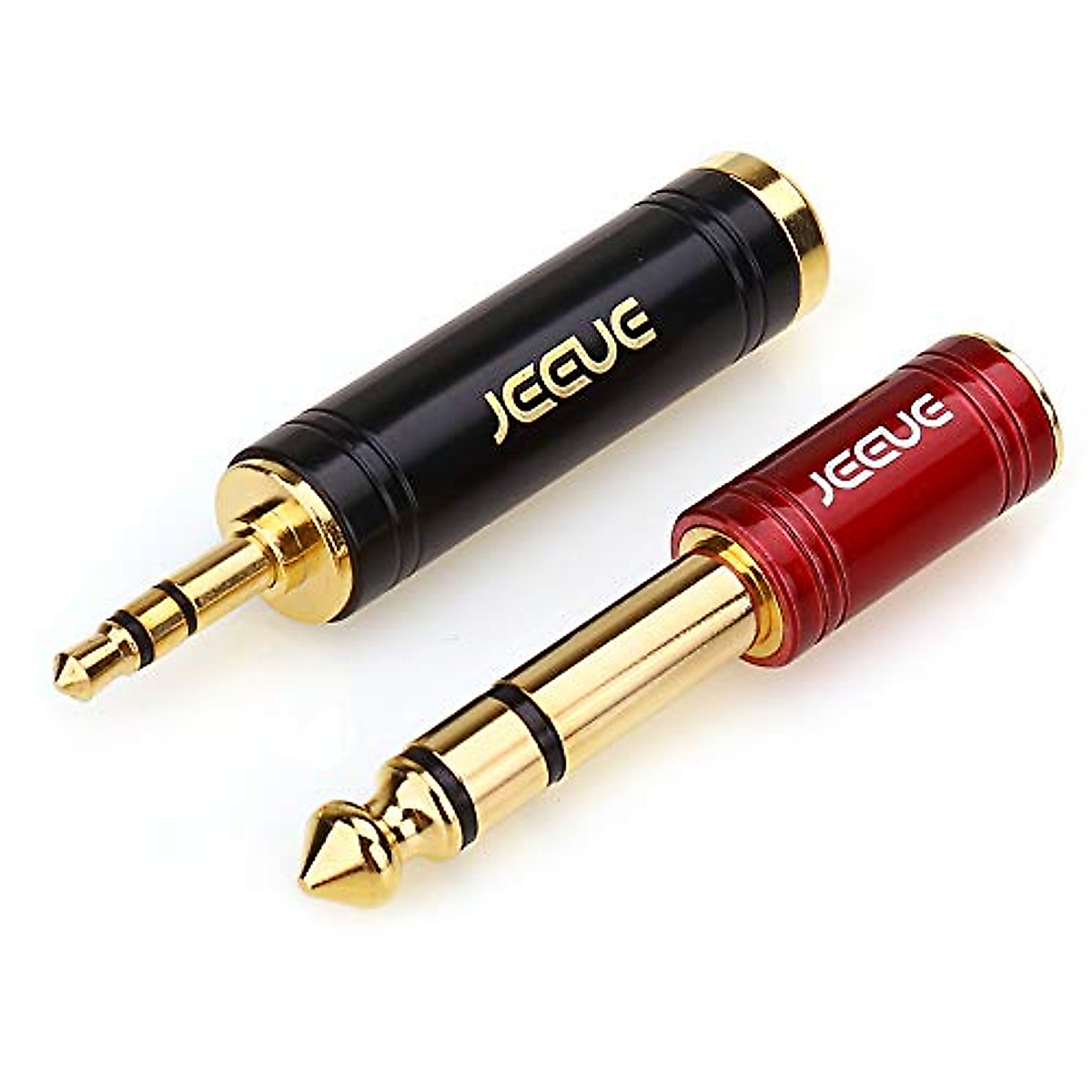 JEEUE 1/4" to 3.5mm Headphones Adapter for Audio Connector Cables, Upgrade 3.5mm(1/8") TRS to 6.35mm Stereo Pure Copper Jack Adaptor Bring You Professional Sound (Fashion Black+Red)