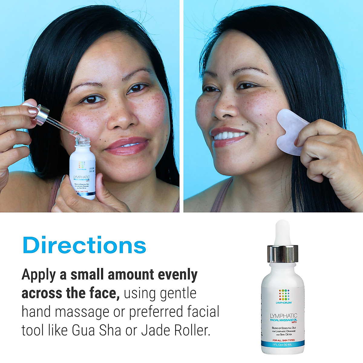 Facial Lymphatic Drainage Oil for Gua Sha Facial Tools, Lymphatic Drainage Massager Face with Jojoba & Coconut Oil, Use with Face Roller, Jade Roller, Guasha Tool for Face & Neck, 1 Fl Oz