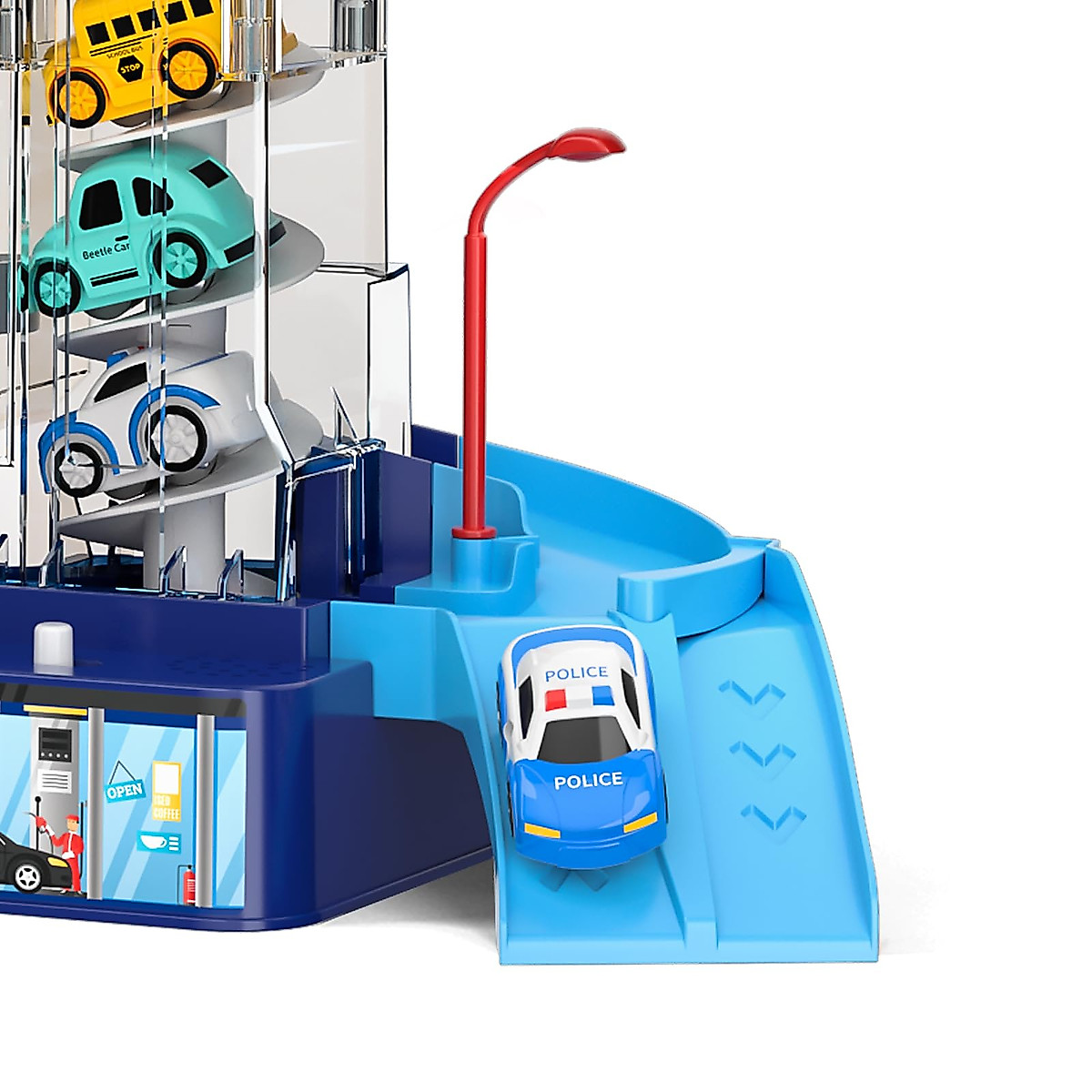 TEMI Race Track Garage Parking Adventure Playset Toy with 8 Mini Cars for 3 4 5 6 7 8 Years Preschool Boys Gifts