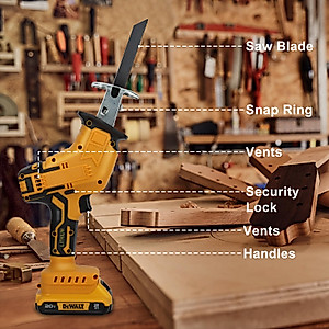 Reciprocating Saw For Dewalt 20V Max Battery, 3200 Strokes Per Minute Variable Speed Trigger Cordless Reciprocating Saw with Brushless Motor, 4 Saw Blades for Wood & Metal Cutting (Tool Only)