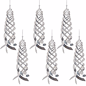 Hausse Bird Repellent Spiral Reflectors Silver Mylar Spinner, Hanging Reflective Bird Deterrent Device, Garden Decorative Scare Birds Away, Like Woodpeckers, Pigeons and Geese, 6 Pack