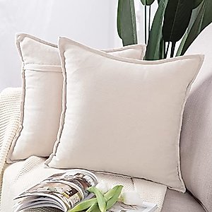 MADIZZ Set of 2 Short Chenille Throw Pillow Covers 20x20 Inch Ivory Soft Decorative Cushion Cover for Sofa Bedroom Pillow Shell