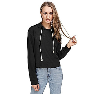 MakeMeChic Women's Cropped Hoodie Casual Workout Crop Sweatshirt Tops A Black M