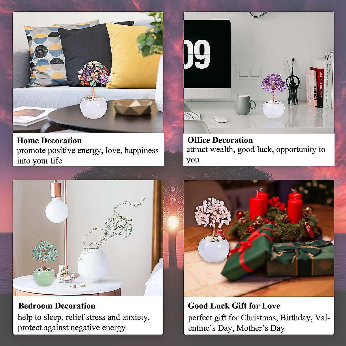 CrystalTears Chakra Crystal Tree Natural 7 Chakra Healing Crystal Gemstone Money Tree Feng Shui Stone Tree Life Ornament for Home Office Decor Wealth Good Luck Crystal Gift for Mom Mothers Day