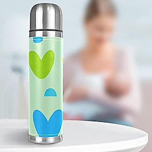 Stainless Steel Leather Vacuum Insulated Mug Semicircle and Heart Thermos Water Bottle for Hot and Cold Drinks Kids Adults 16 Oz