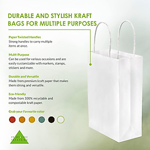 Prime Line Packaging Mini White Gift Bags with Twisted Handles, Small Business Shopping Tote, Boutique, Merchandise, Party Favor, Bulk, 6x3x9 100 Pack