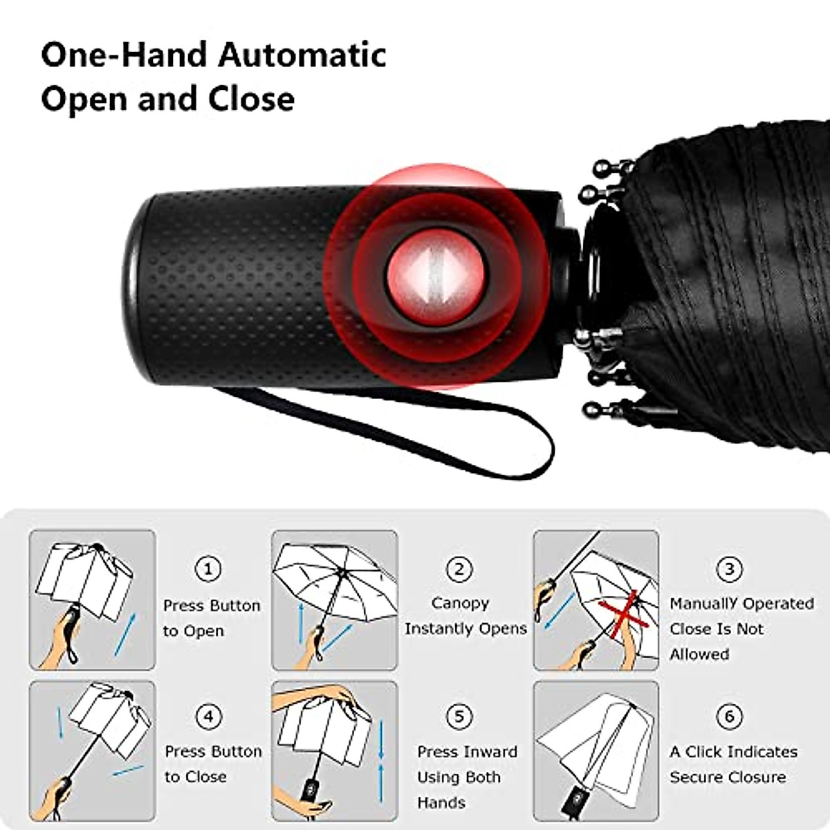 Anntrue Windproof Travel Umbrella, Auto Open Close Lightweight Compact Portable Backpack Folding Umbrella, Perfect for Car, Purse, Men and Women (Black)