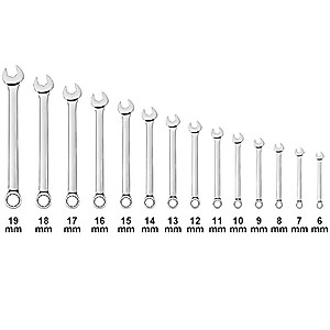 Max Torque 14-Piece Premium Metric Combination Wrench Set in Rack, No Skipped Metric Size 6mm to 19mm | Longer Wrench Body Design, Chrome Vanadium Steel, Mirror Chrome Finish, Unique V-Groove Open End