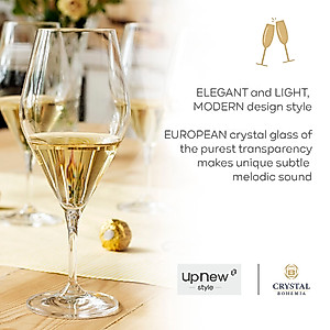 White Wine Glasses Set of 6, 16 oz, Modern Elegant, True Czech Lead-free Durable Crystal Wine Glass