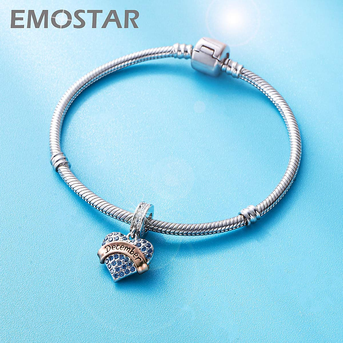 2024 December Birthstone Charms fits Pandora Bracelet, Sparkling Pave Heart Turquoise CZ Forever Love Pendant in 925 Sterling Silver, Gifts for Christmas/Valentines Day/Mothers
