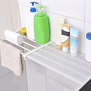 Estink Closet Tension Shelf, Adjustable Telescopic Storage Rack Cupboard Wardrobe Closet Divider Partition Shelf DIY Divider Separator for Kitchen Cupboard Bedroom Bathroom Cabinet Wardrobe, White