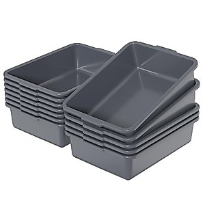 Vababa 12-Pack Plastic Commercial Bus Box, 13 L Kitchen Bus Tub, Gray