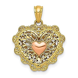 IceCarats 14K Two Tone Gold White Reversible Antique Filigree Heart Necklace Love Pendant Charm Only