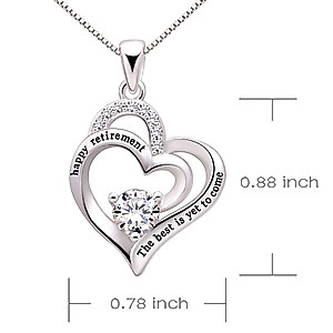 ALOV Jewelry Sterling Silver happy retirement the best is yet to come Love Heart Cubic Zirconia Pendant Necklace