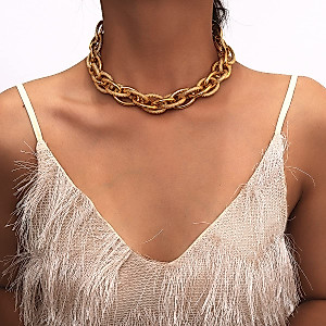Inactwin Chunky Gold Chain Necklace Heavy Silver Chain Necklace Punk Choker Rectangle Curb Cuban Link Necklace Women (Golden)