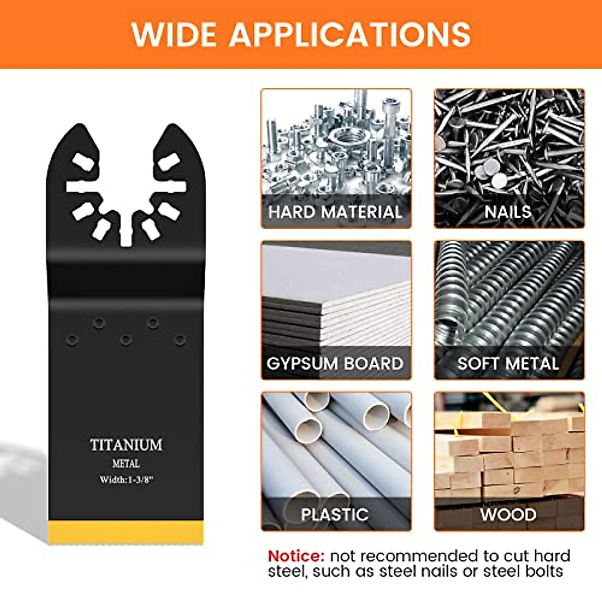 JTWEB 10 PC Titanium Oscillating Multitool Blades, Oscillating Tool Blades Kit for Metal Nails Wood Plastic Hard Material, Oscillating Saw Blades Metal Cutting fit Dewalt Milwaukee Fein Multimaster