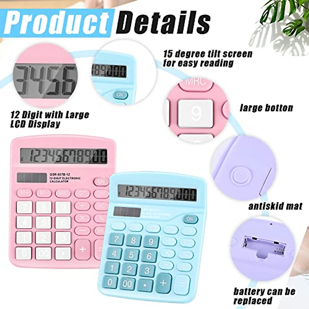 Xuhal 8 Pack Desktop Calculator Standard Calculator 12 Digit with Large LCD Display and Sensitive Button Handheld Cute Calculator Functional Aesthetic Calculator for Office Home Classroom Business