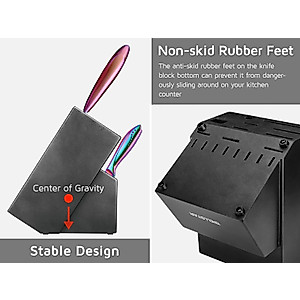 18-Slot Kitchen Knives Block, WELLSTAR Large Capacity Natural Wooden Knife Holder without Knives – Modern Hard Wood Counter-top Knife Storage with Built-in 2-Stage Knife Sharpener - Black