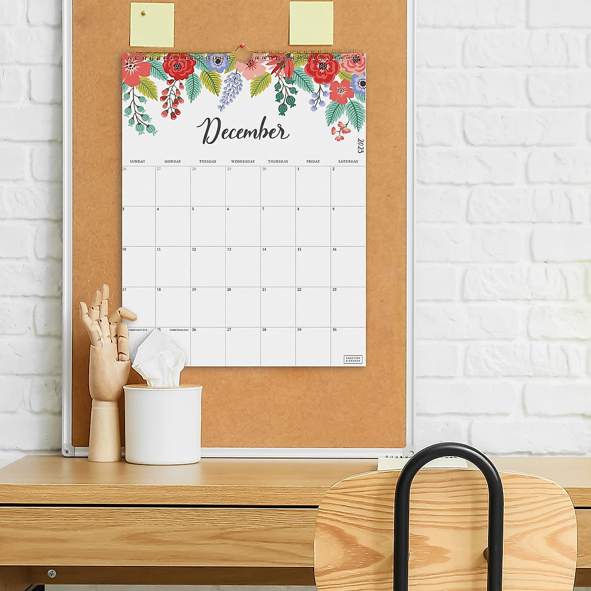 S&O Vertical Floral Wall Calendar from Jan 2023-Jun 2024 - Tear-Off Monthly Calendar - 18 Month Academic Wall Calendar 2023-2024 - Hanging Calendar to Track Anniversaries & Appointments - 10.5x13.5”in