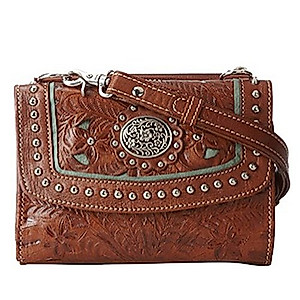 American West Leather Small Crossbody Handbag with Build in Wallet & Key Chain