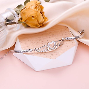 FLYOW S925 Sterling Silver A Piece of My Heart is in Heaven Bracelet Angel Wings Jewelry in Memory of Mom Dad Grandma Grandpa Daughter Son Loss Memorial Gift