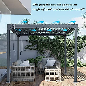 BPS Outdoor Louvered Pergola 10‘x13’ Aluminum Pergola Waterproof Gazebo Patio Sun Shade Shelter with 2 Adjustable Roof Panels for Patio, Garden, Backyard