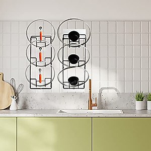 2 Pack Pot Lid Organizer Rack for Cabinet Door or Wall Mount, Pot Lid Holder for Kitchen Organization & Storage with No Drilling Adhesive, Black