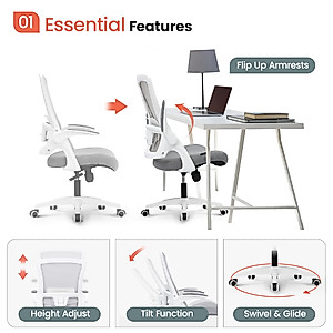 NEO CHAIR High Back Mesh Chair Adjustable Height and Ergonomic Design Home Office Computer Desk Chair Executive Lumbar Support Padded Flip-up Armrest Swivel Chair (Grey)