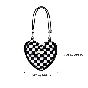 LUOZZY Lattice Pattern Plush Tote Bag Fashion Shoulder Bag Women Cross Body Bag for - Black and White Checkered