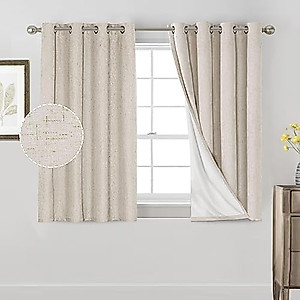 PrinceDeco Primitive Textured Linen 100% Blackout Curtains for Bedroom/Living Room Energy Saving Window Treatment Curtain Drapes, Burlap Fabric with White Thermal Insulated Liner (52 x 54in, Natural)