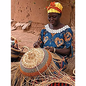 Bolga Baskets International, Small Round Woven Straw Basket with Handle Fair Trade Storage Organizer