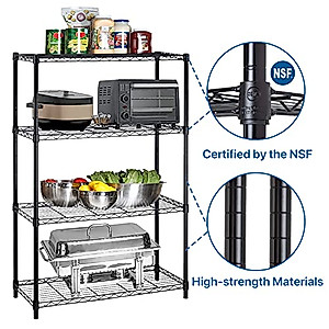 4 Tier Storage Shelves, Heavy Duty Metal Wire Storage Rack, 250LBS Per Capacity, Height Adjustable NSF Wire Shelving for Garage Kitchen Pantry (Black, 36" L x 14" W x 54" H)