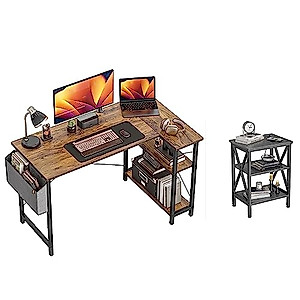 CubiCubi 40 Inch Small L Shaped Computer Desk with Storage Shelves, Corner Desk with Oxford Side Table, Dual USB Charging Ports End Table
