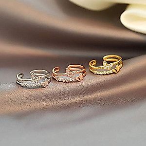 FUTIMELY Dainty Butterfly Ring for Women Silver Rose Gold Double Butterfly Ring Adjustable Crystal Butterfly Knuckle Ring (Silver)