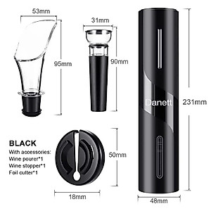 Danett Electric Wine Opener Set - Automatic Corkscrew Opener with Foil Cutter, Pourer, and Vacuum Stoppers - Battery Operated - 4-in-1 Wine Accessories Kit-for Wine Lovers