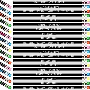 100 Pcs Inspirational Pencils Color Changing Mood Pencils Personalized Pencils with Words Motivational Cute Pencils with Eraser Heat Activated Wooden Pencils Class Reward for Kid (Black)