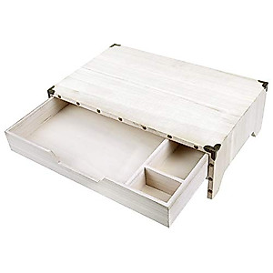 Ikee Design Wooden 2 Tier Monitor Stand with Drawer,Wood Desktop Stands for Laptop ,TV, Computer Riser,Wooden Clutter-Free Desk Stand with Storage Organizer,16 1/2 W x 10 1/4 D x 5 1/8 H in, White