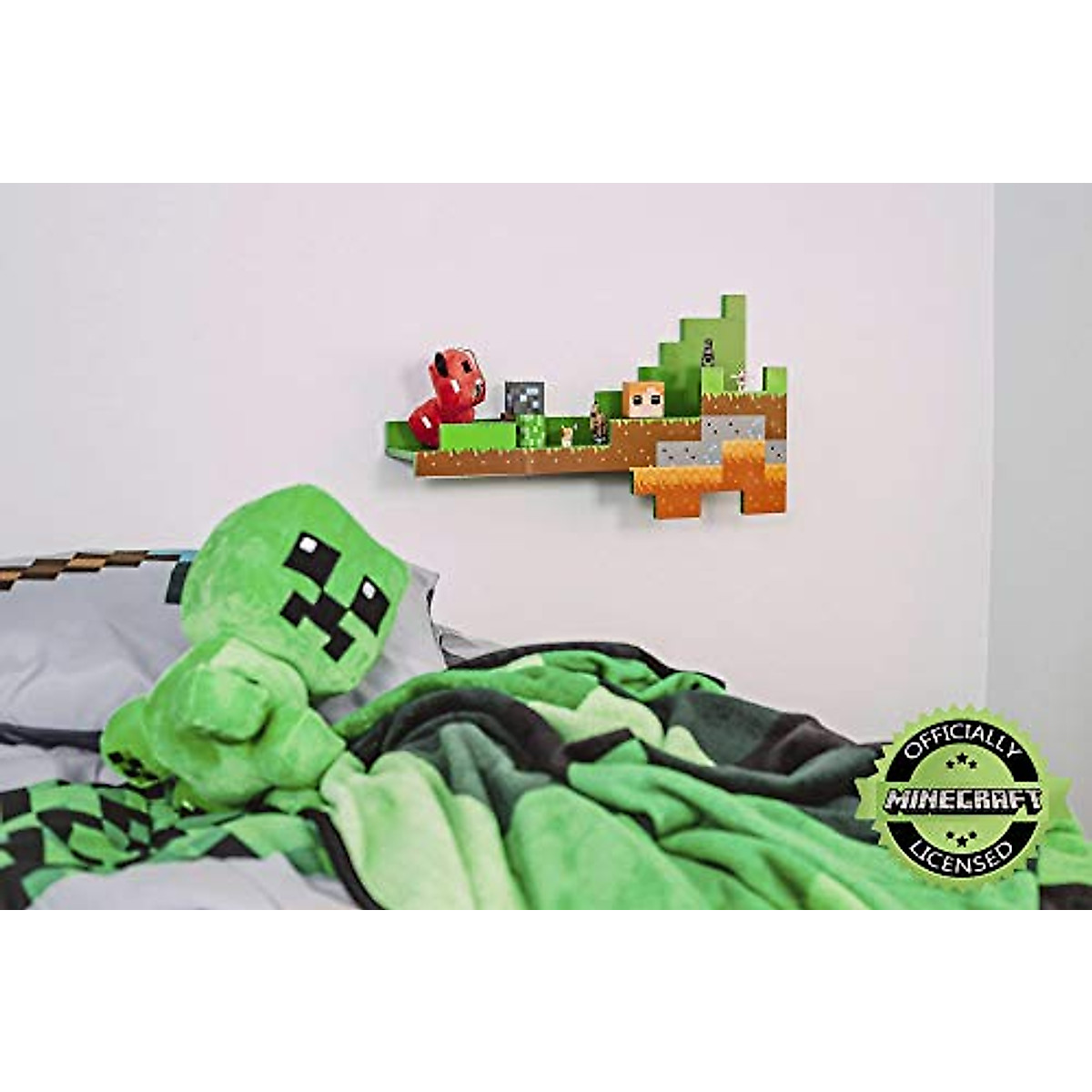 Minecraft Overworld Wall Shelf, Wall Decor | 2 Feet Long | Holds 15 Pounds