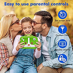Padgene Kids Tablet 7 Inch,Android 9.0 Parental Control Kids Mode Pre-Installed WiFi Tablet Learning Games Camera IPS HD Display 1 GB+16GB with Kid-Proof Case (7 Inch, Green)