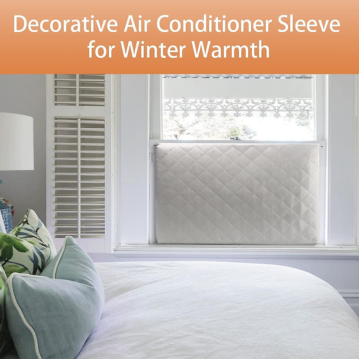 HOXHA Indoor Air Conditioner Cover for Window Units,Double Insulation Anti-Rust Adjustable Inside Window AC Cover with Free Elastic Straps